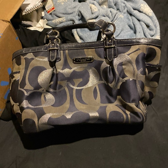 Coach | Bags | Coach Navy And Gray Signature Tote Bag | Poshmark